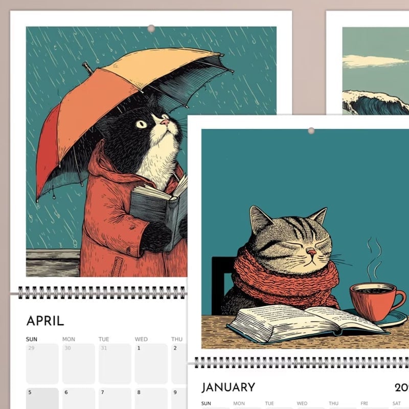 Cats Chillin' with Books 2026 Wall Calendar – Peachloft
