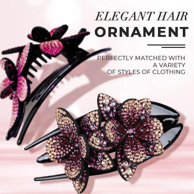 Rhinestone Double Flower Hair Clip – Peachloft