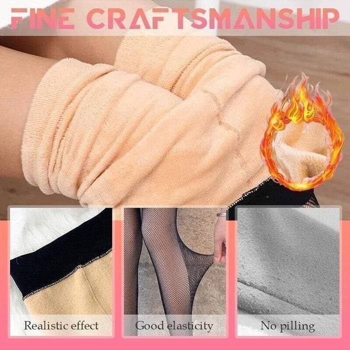 Fake Translucent Warm Plush Lined Elastic Tights – Peachloft